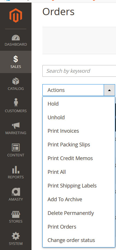 Order Mass Action Dropdown Sort Order - Magento Forums