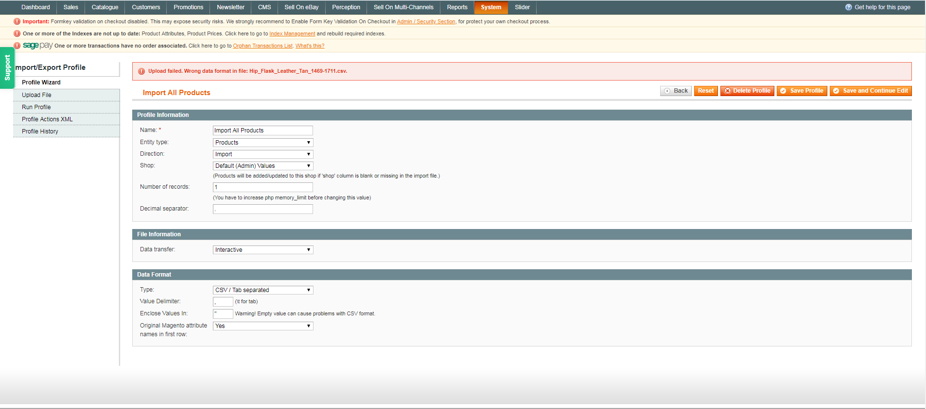 Solved: Data flow profiles upload - (Upload failed. Wrong ... - Magento Forums