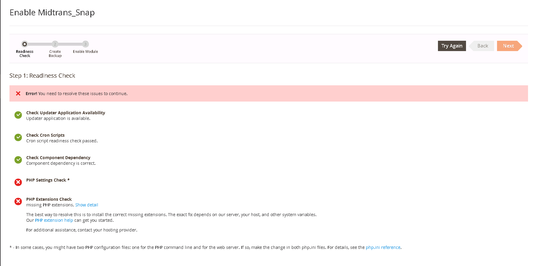 Solved: Step 1: Readiness Check Error! You need to resolve... - Magento Forums