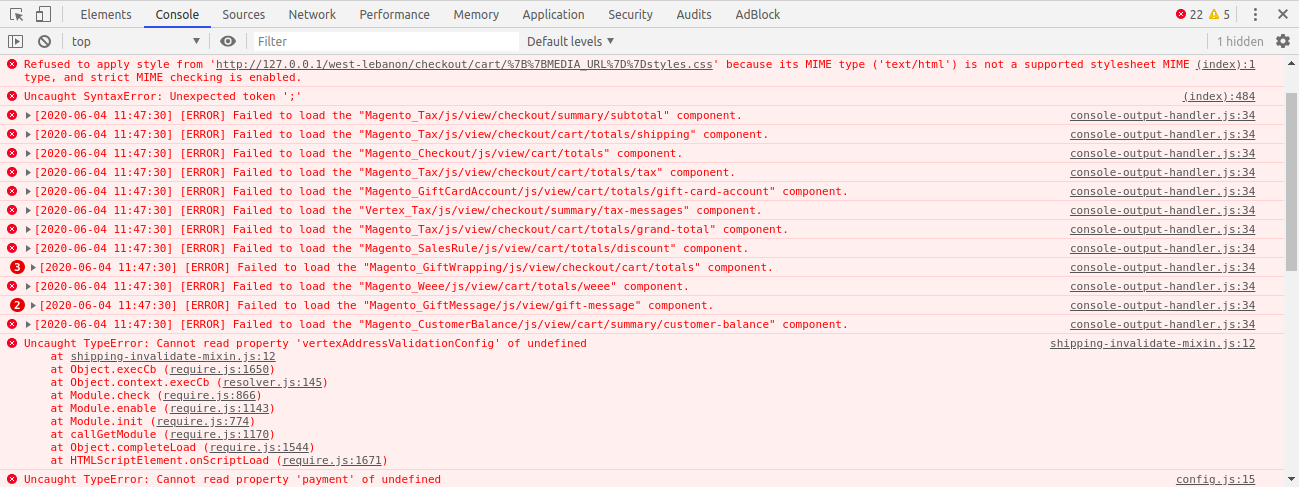 Failed to load the components errors on checkout/c... - Magento Forums