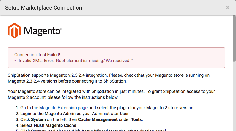 Connect ShipStation error - Magento Forums
