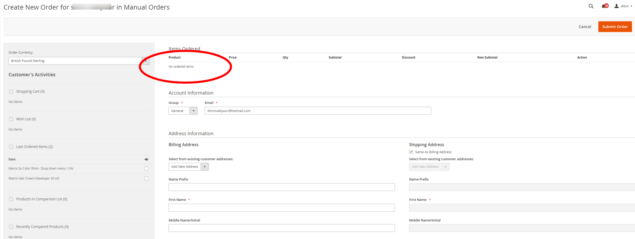 Unable to add items to create new order - Magento Forums