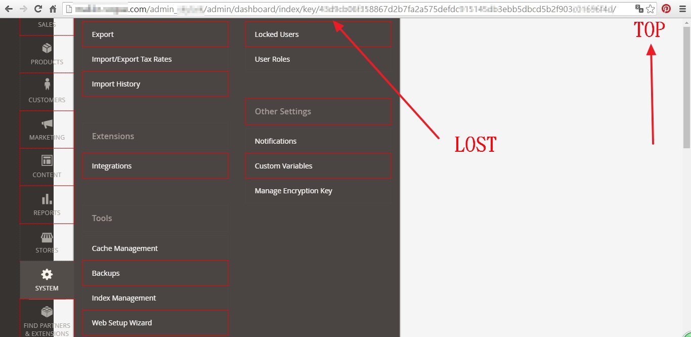 Admin interface entire block move and the setting ... - Magento Forums