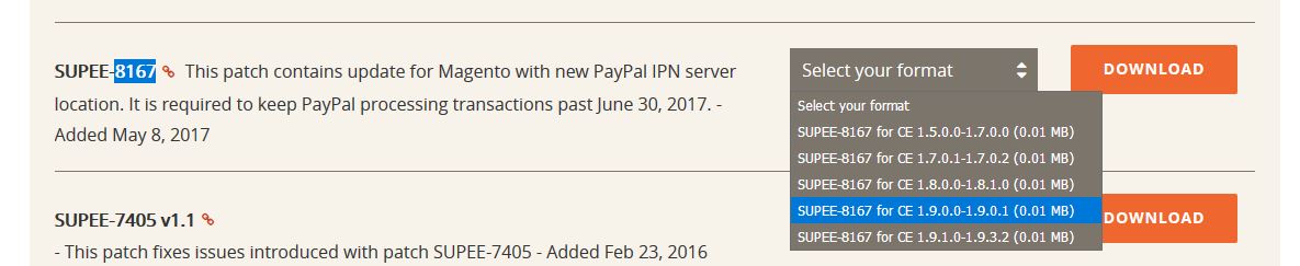 Solved: PATCH_SUPEE-8167_CE 1.9.0.1 download file linked i... - Magento Forums