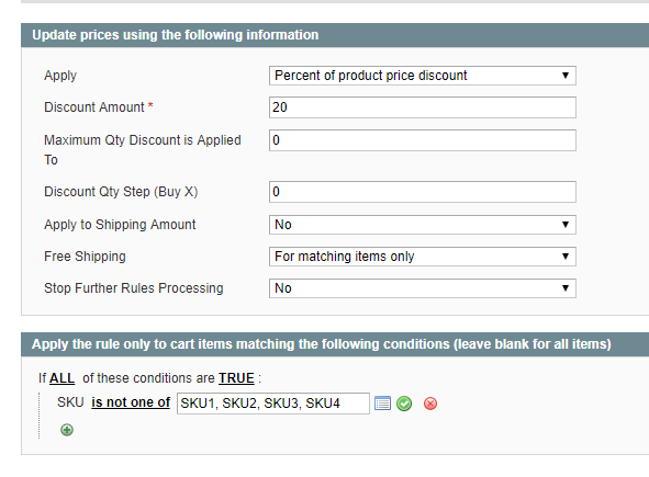 need to set up a rule 20% dis if purchase is bet 1... - Magento Forums
