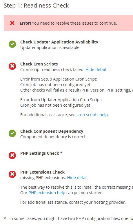 Unable to get past Readiness Check Installing Exte... - Magento Forums