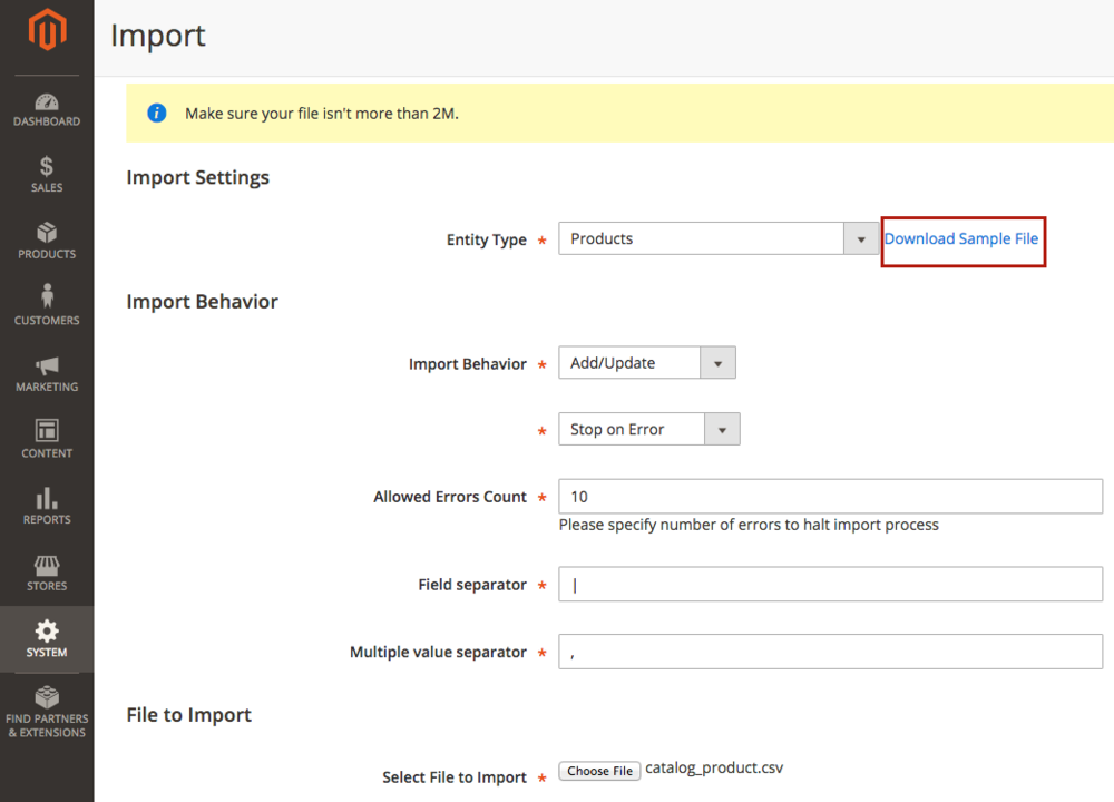 We can't find required columns: sku. - Magento Forums